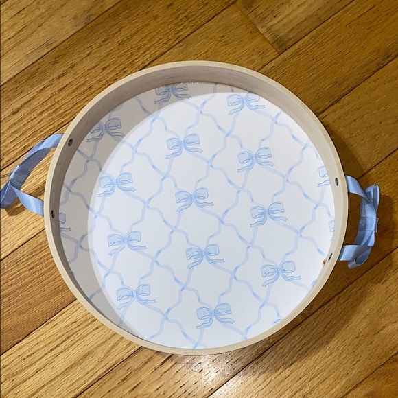 Target | Accents | Target Round Wooden Tray With Blue Bow Design | Poshmark